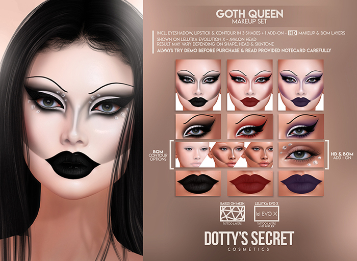 Second Life Marketplace - Dotty's Secret - Goth Queen - Makeup Set ...